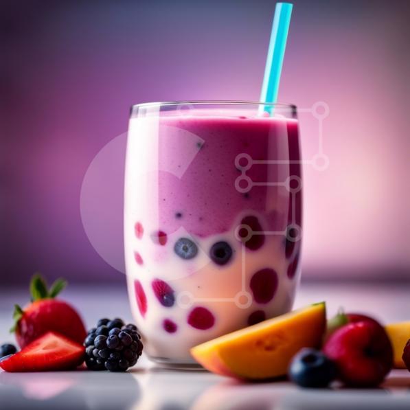 Colorful Bubble Tea with Fresh Fruits and Whipped Cream stock photo ...