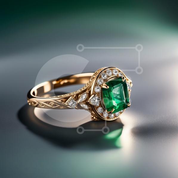 Stunning Gold Ring with Intricate Details and Emerald Stone stock photo | Creative Fabrica