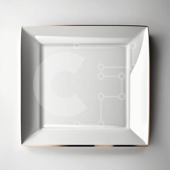 Minimalist White Plate with Golden Rim on Grey Background stock photo ...