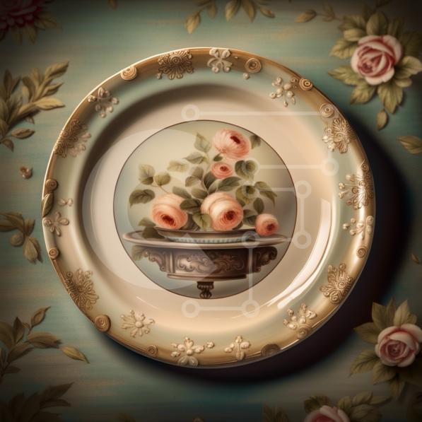 Beautiful Vintage Plate with Floral Design stock photo | Creative Fabrica