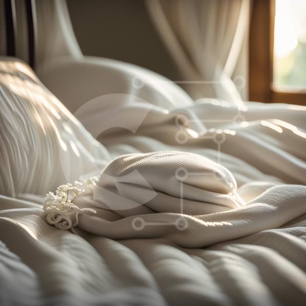 Cozy and Minimalist: White Hat on Bed with Sunlight Streaming Through ...