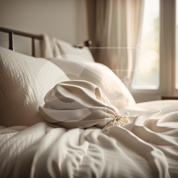 Clean and Cozy White Bed with Hospital Corners and Sunlight stock photo ...