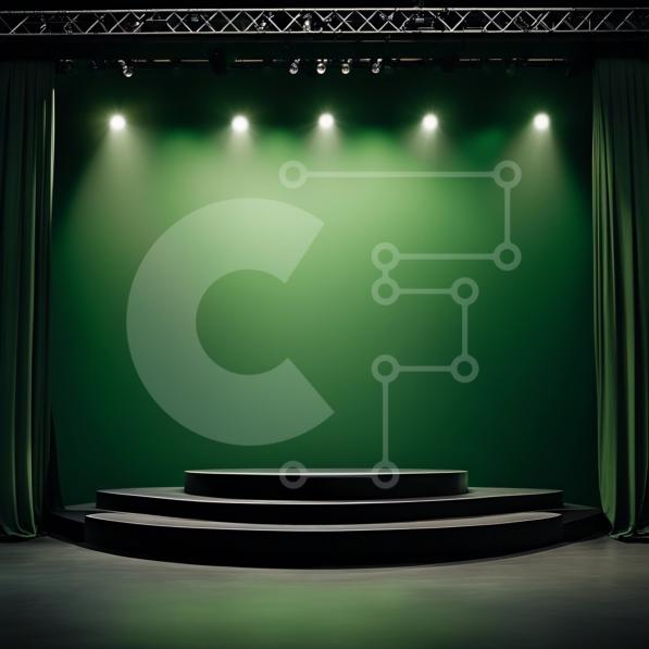 Minimalist Image of a Dark Green Stage with a Single Spotlight stock ...