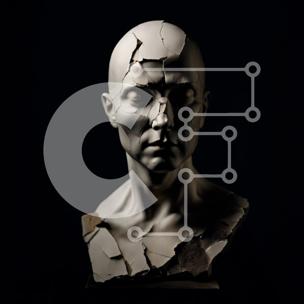 Melancholic and Despairing Cracked Face Bust in Dark Moody Style stock ...