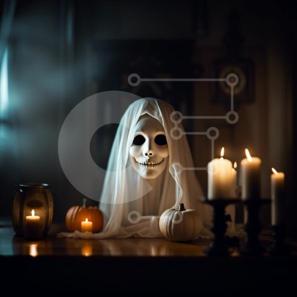 Creepy Halloween Table Setting with Jack-o-lantern and Ghost Costume ...