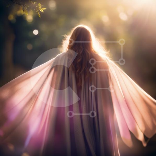 Serene Picture of a Woman in a White Cape in a Forest Clearing stock ...