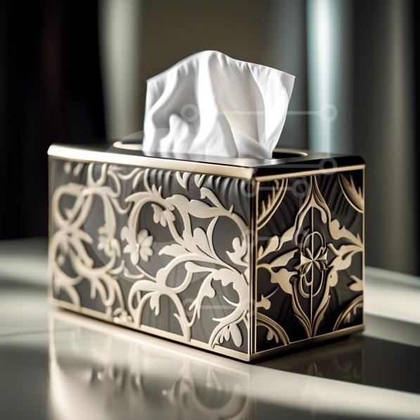Elegant Black and Gold Tissue Box with Intricate Floral Design stock ...