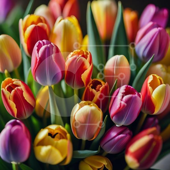 Vibrant Tulip Bouquet with Greenery - Stock Photo stock photo | Creative Fabrica