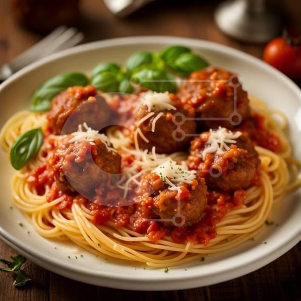 Delicious Plate of Spaghetti with Meatballs and Tomato Sauce stock ...