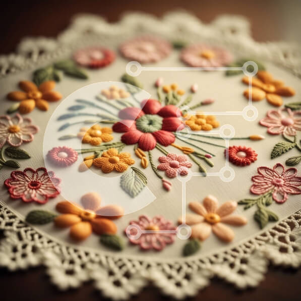 Magnifique napperon brodé floral sur une table photo stock | Creative ...