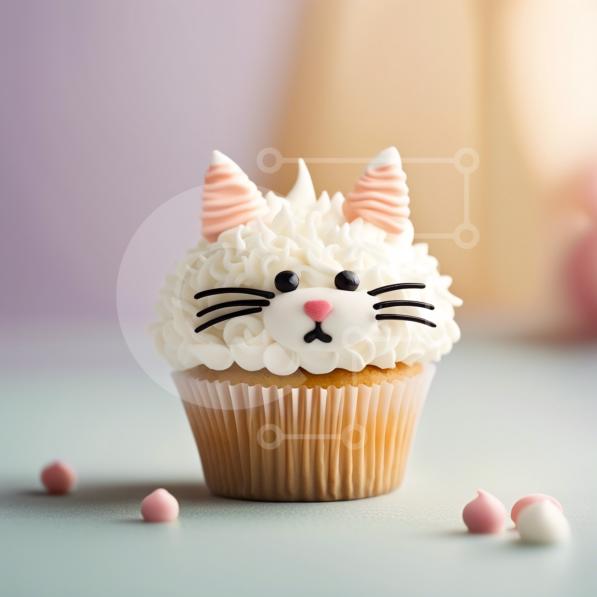 Adorable White Cat Cupcake with Pink and White Frosting stock photo ...