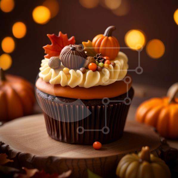 Delicious Fall Chocolate Cupcake with Festive Decorations stock photo ...
