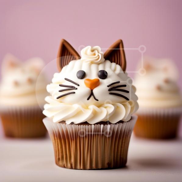 Adorable Cupcake de Cara de Gato con Crema Batida fotos de archivo ...