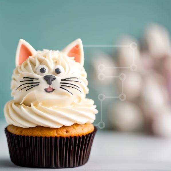 Adorable White Cat Cupcake on Blue Background stock photo | Creative ...