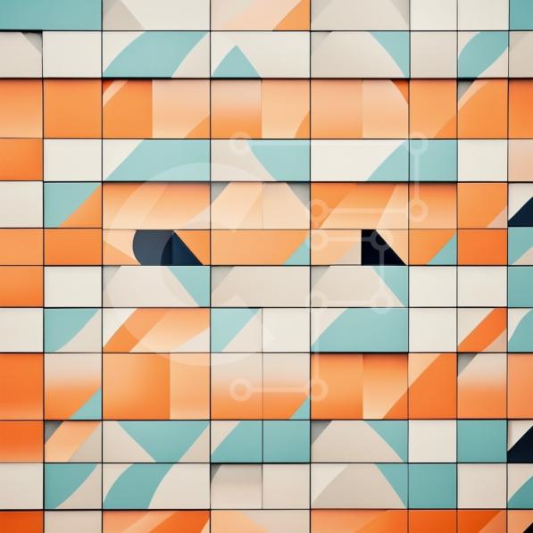 Dilapidated Brick Wall with Geometric Pattern in Orange and Blue stock ...