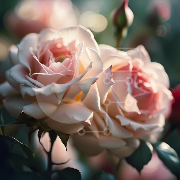 Beautiful Close-up Picture of Pink Roses with Green Leaves stock photo ...
