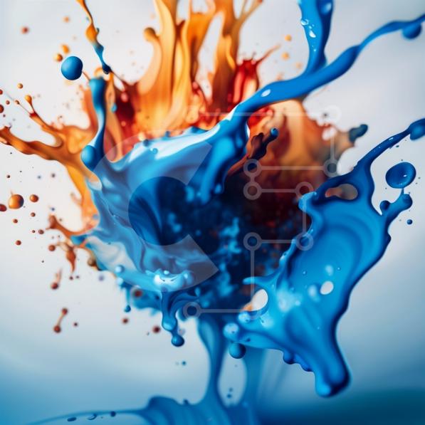 Vibrant Abstract Art: Blue and Orange Splash on White Background stock ...