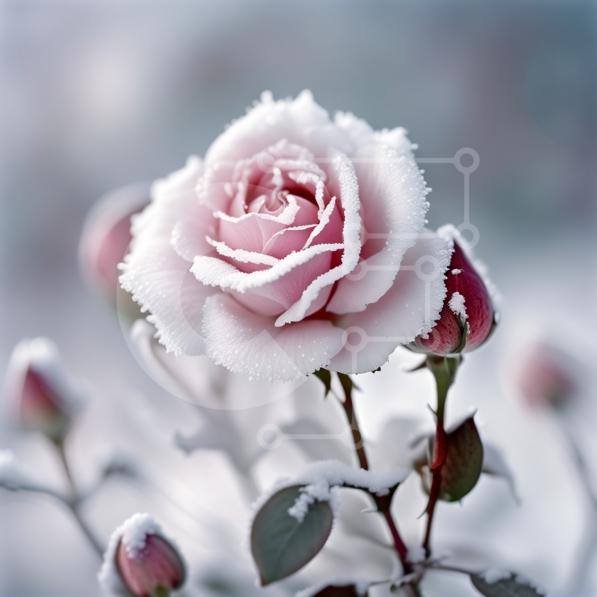 Beautiful Close-up Image of a Pink Rose Covered in Snow stock photo ...