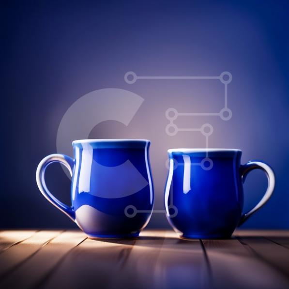 Hermosa Imagen de Dos Tazas Azules en una Mesa de Madera Rústica fotos ...