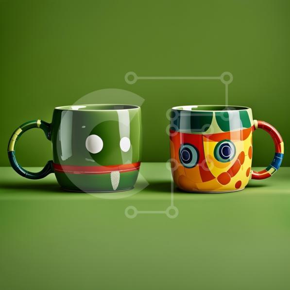 Colorful Mugs with Cartoon Designs - Stock Image stock photo | Creative ...
