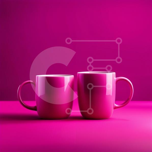 Stylish Pink Mugs on a Vibrant Pink Background stock photo | Creative ...