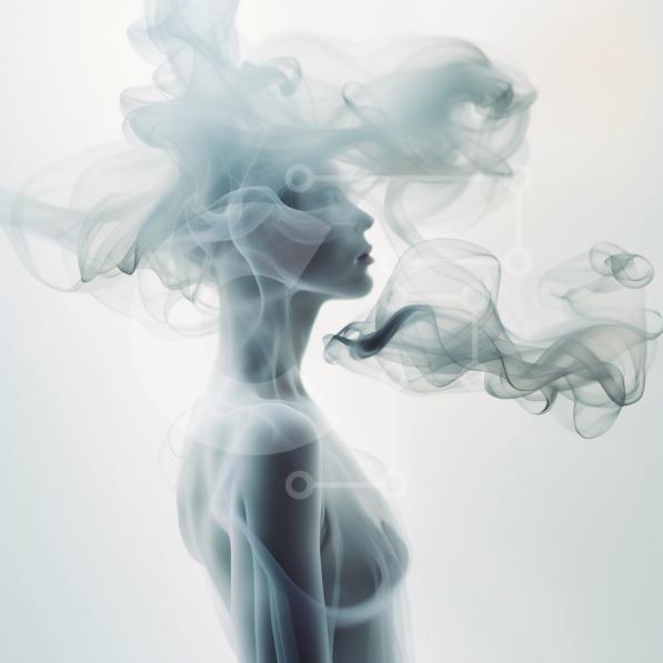 Captivating Image of a Woman with Smoke coming out of her Head stock ...
