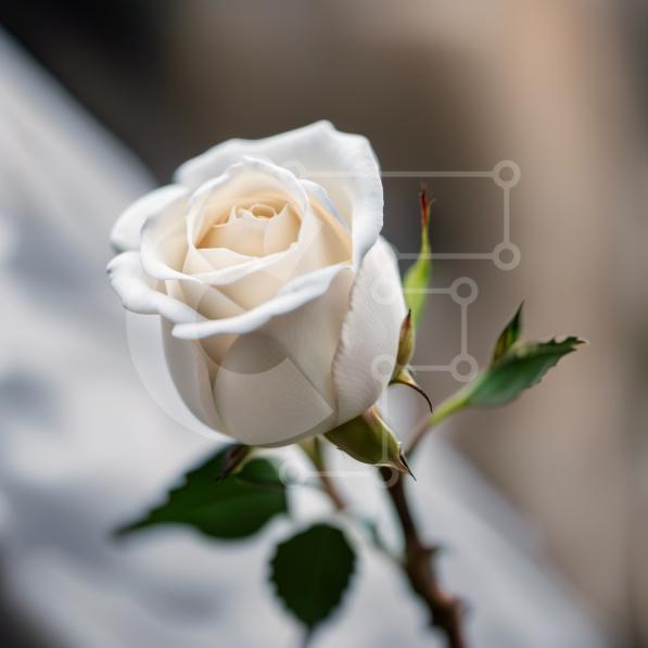 Beautiful Close-up Shot of a White Rose with Green Leaves stock photo ...