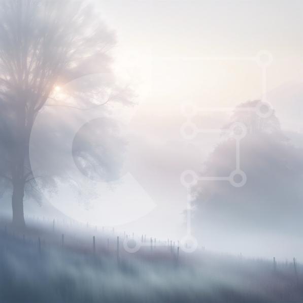 Beautiful Picture of a Foggy Landscape with a Lone Tree stock photo ...