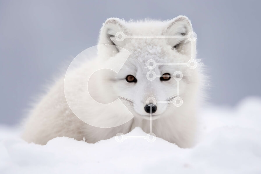 Cute Picture of a White Arctic Fox Cub in Snow stock photo | Creative ...