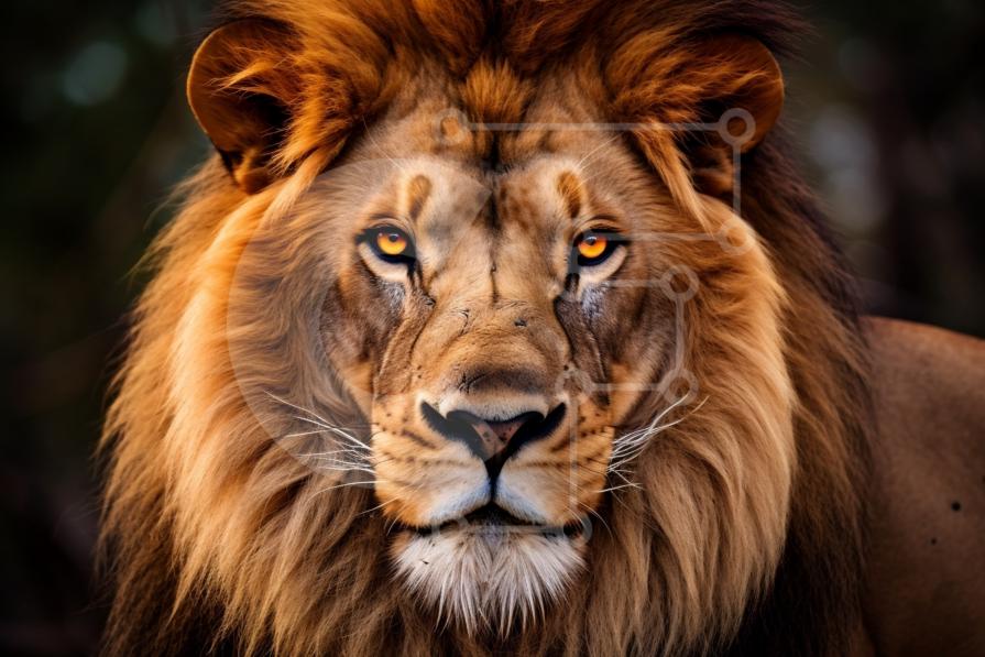 Stunning Close-up of a Lion's Face with Dark Brown Fur stock photo ...