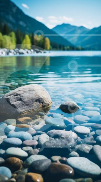Scenic Picture of Clear Water with Rocks and Mountains in the ...