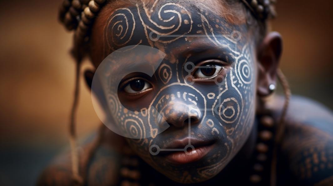 Close-up Portrait of a Young Girl with Intricate Tribal Markings stock ...