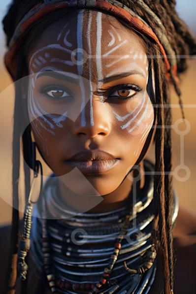 Serious Woman with Painted Face and Headpiece in Desert stock photo ...