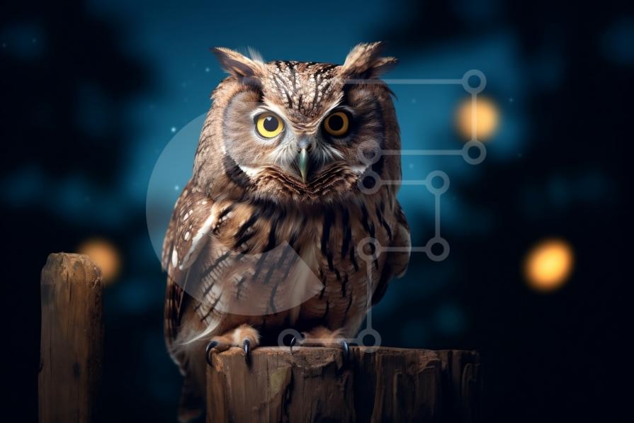 Beautiful Picture of an Owl in a Dark Forest at Night with Lanterns ...