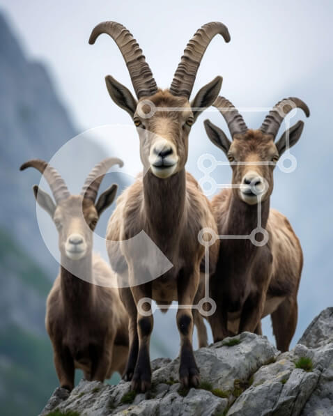 Stunning Picture of Horned Animals on a Rocky Cliff stock photo ...