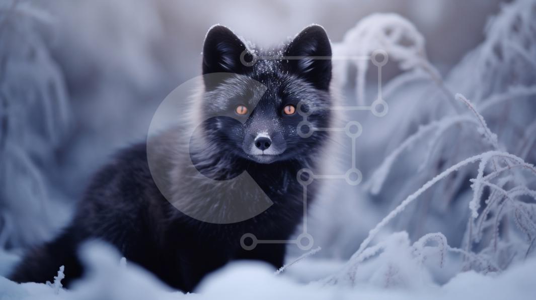 Stunning Picture of a Black Fox in a Winter Wonderland stock photo ...
