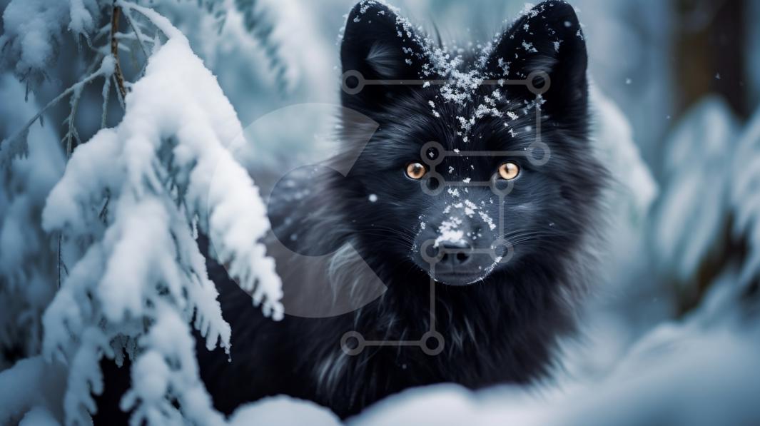 Beautiful Picture of a Majestic Black Wolf in a Winter Wonderland stock ...