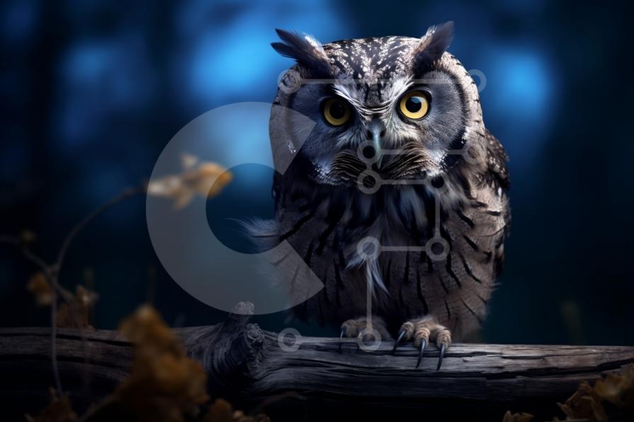 Stunning Picture of an Owl in a Dark Forest stock photo | Creative Fabrica