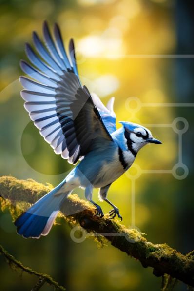 Stunning Photo of a Blue Jay Spreading Its Wings in a Forest stock ...