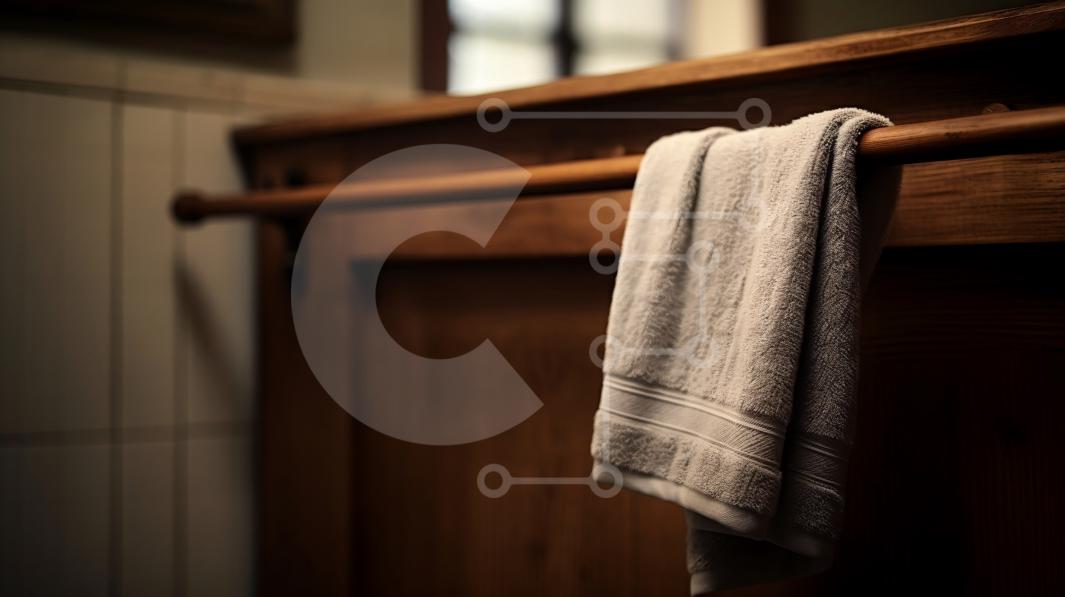 Decoración de baño rústico: Toalla colgando en estante de madera fotos ...