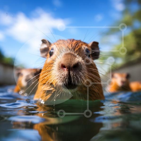 Adorable Picture of Capybaras Swimming in a Pool stock photo | Creative ...