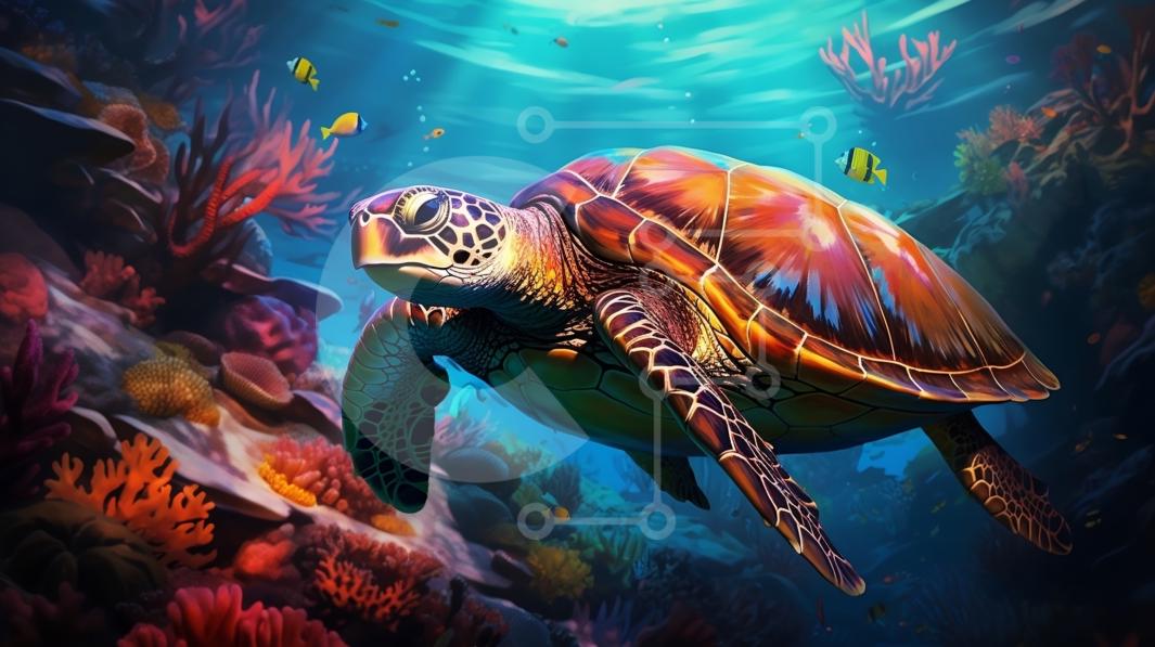 Beautiful Underwater Picture of a Green Sea Turtle in a Coral Reef ...