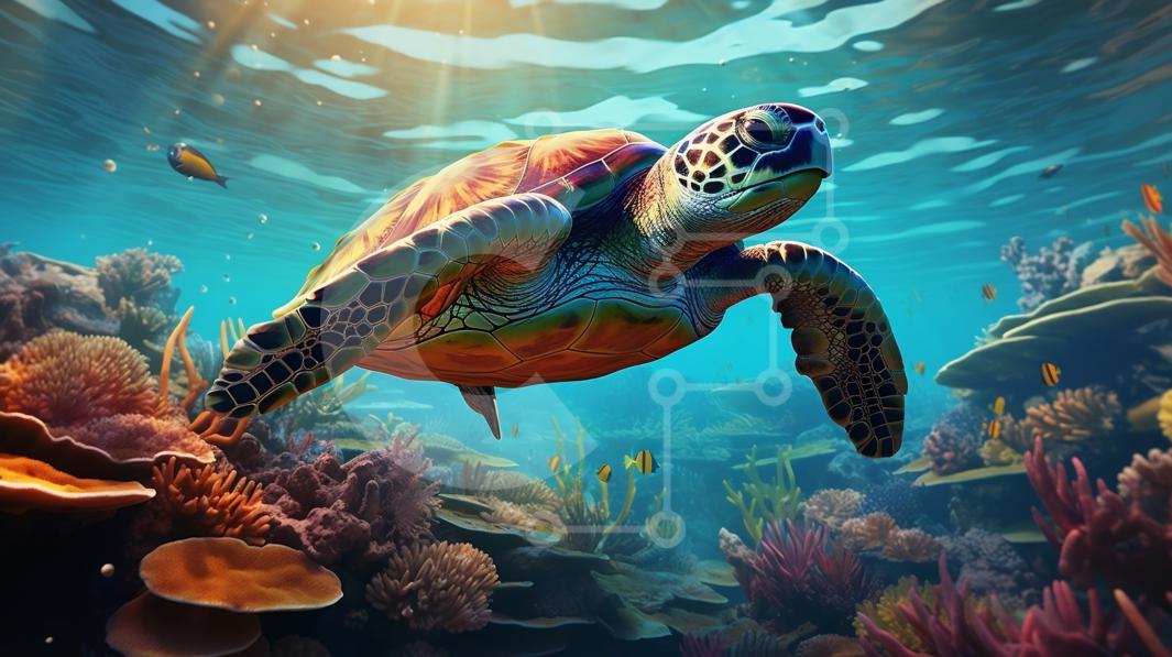 Beautiful Picture of Turtle in Coral Reef with Colorful Fish and Sea ...