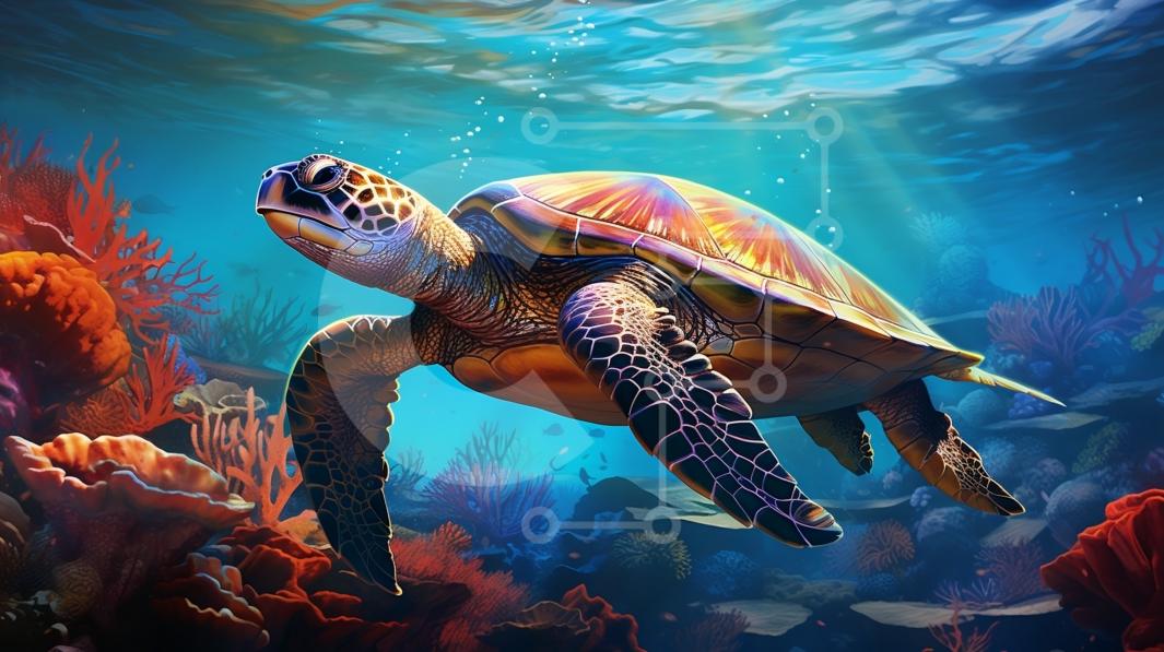 Beautiful Image of a Green Sea Turtle in a Colorful Coral Reef stock ...