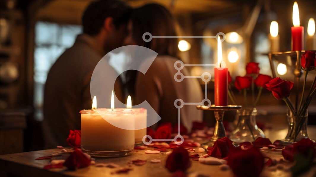 Romantic Picture of Couple with Candles and Roses stock photo ...