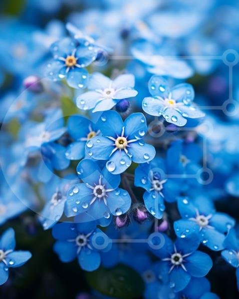 Vibrant Blue Flowers with Water Droplets in Close-up View stock photo ...