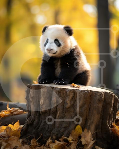 Cute Picture of a Baby Panda in a Forest stock photo | Creative Fabrica