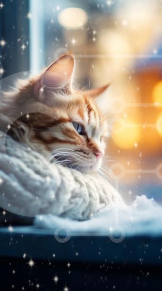 Cozy Cat on a Winter Windowsill stock photo | Creative Fabrica
