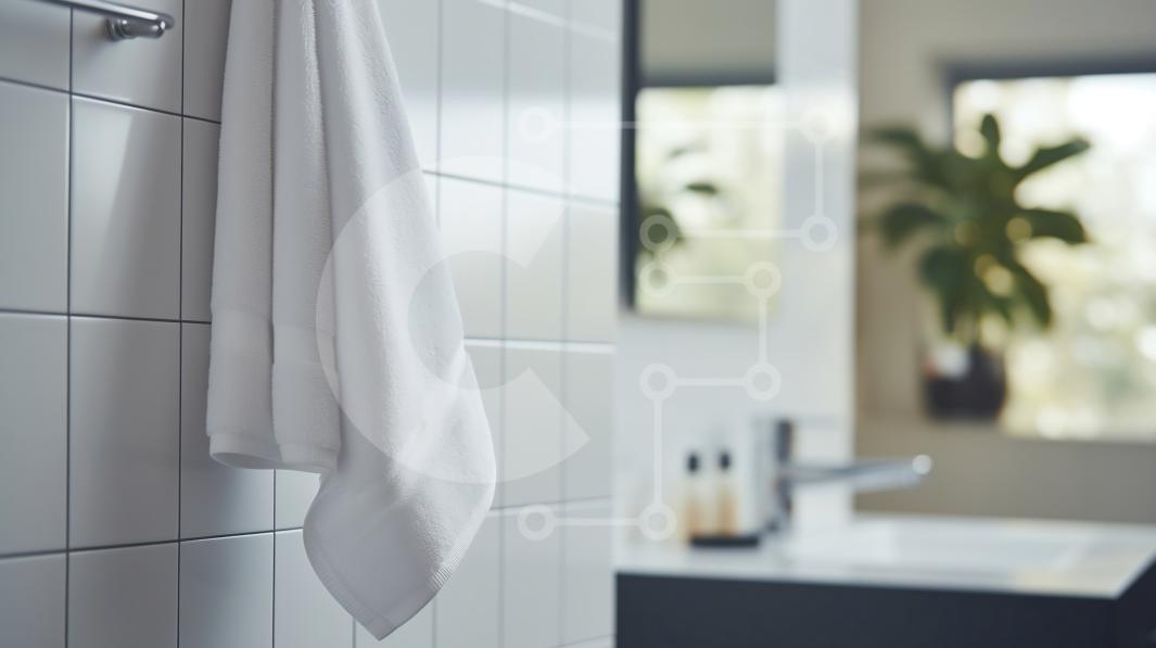 Bright and Clean Bathroom with White Tiles and Natural Light stock ...