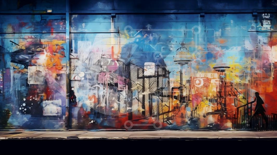 Vibrant and Eye-Catching Mural of a Cityscape stock photo | Creative ...
